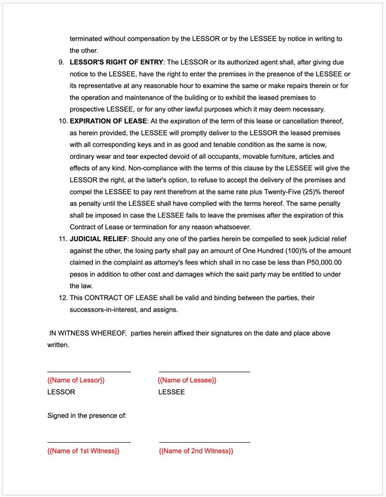 Contract of Lease Sample and Template in the Philippines
